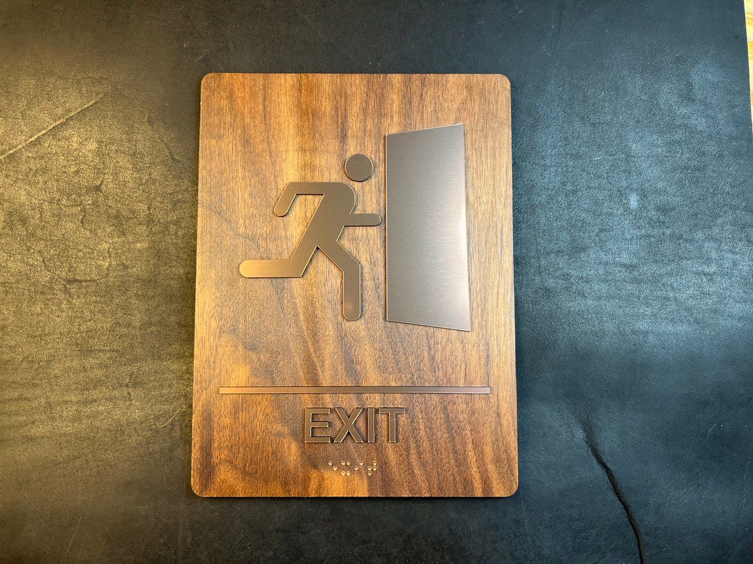 ADA Compliant Sleek Wooden Exit Sign With Raised Letters and Braille 6 ...