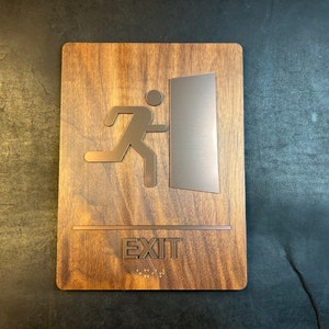 ADA Compliant Sleek Wooden Exit Sign With Raised Letters and Braille 6 ...