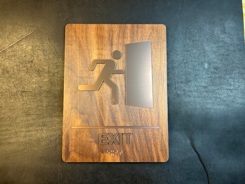 ADA Compliant Sleek Wooden Exit Sign With Raised Letters and Braille 6 ...