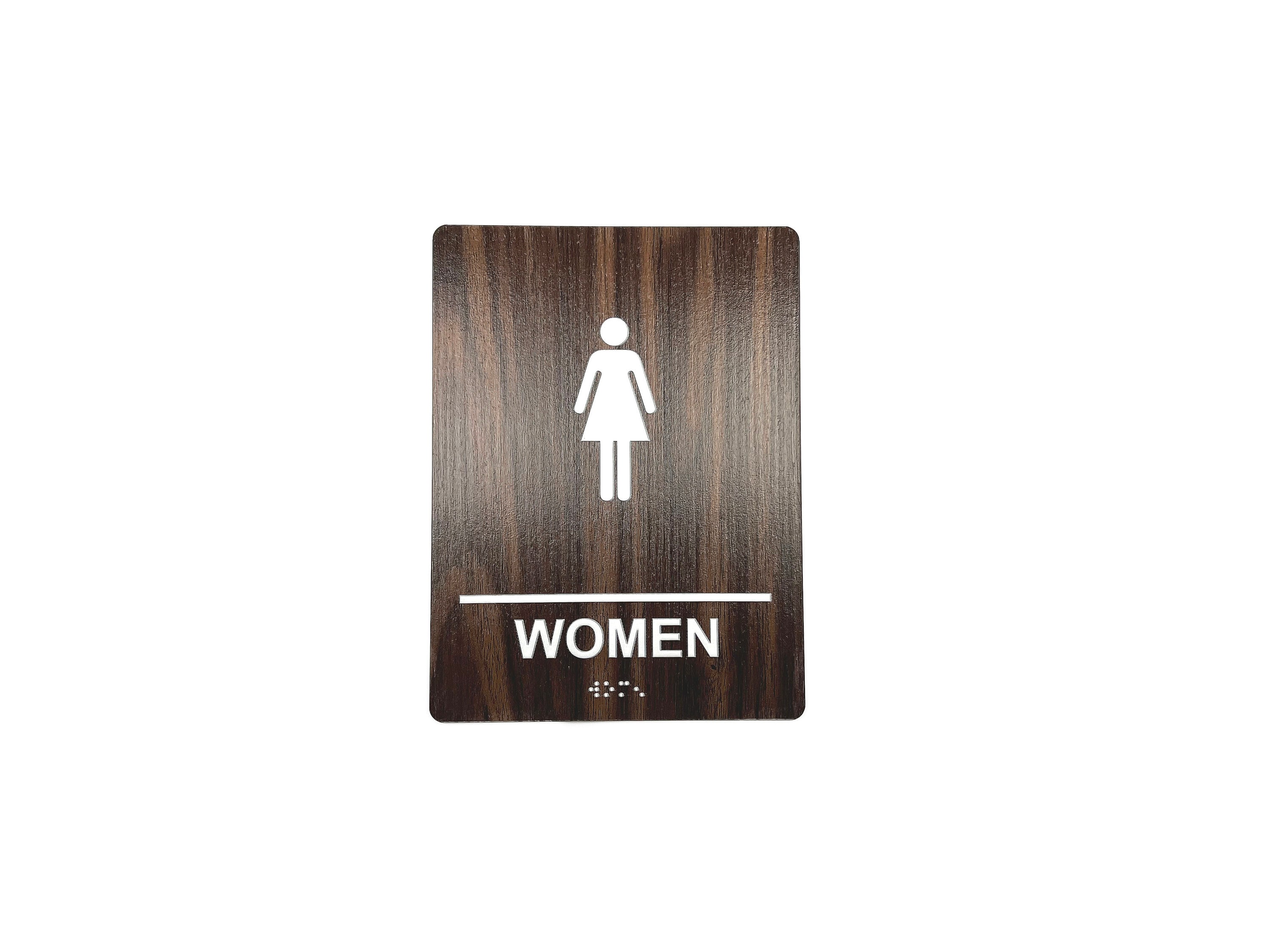 ADA Compliant Bathroom Sign With Braille Acrylic With Teak Wood Grain ...