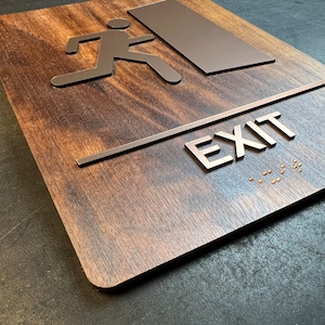 ADA Compliant Sleek Wooden Exit Sign With Raised Letters and Braille 6 ...