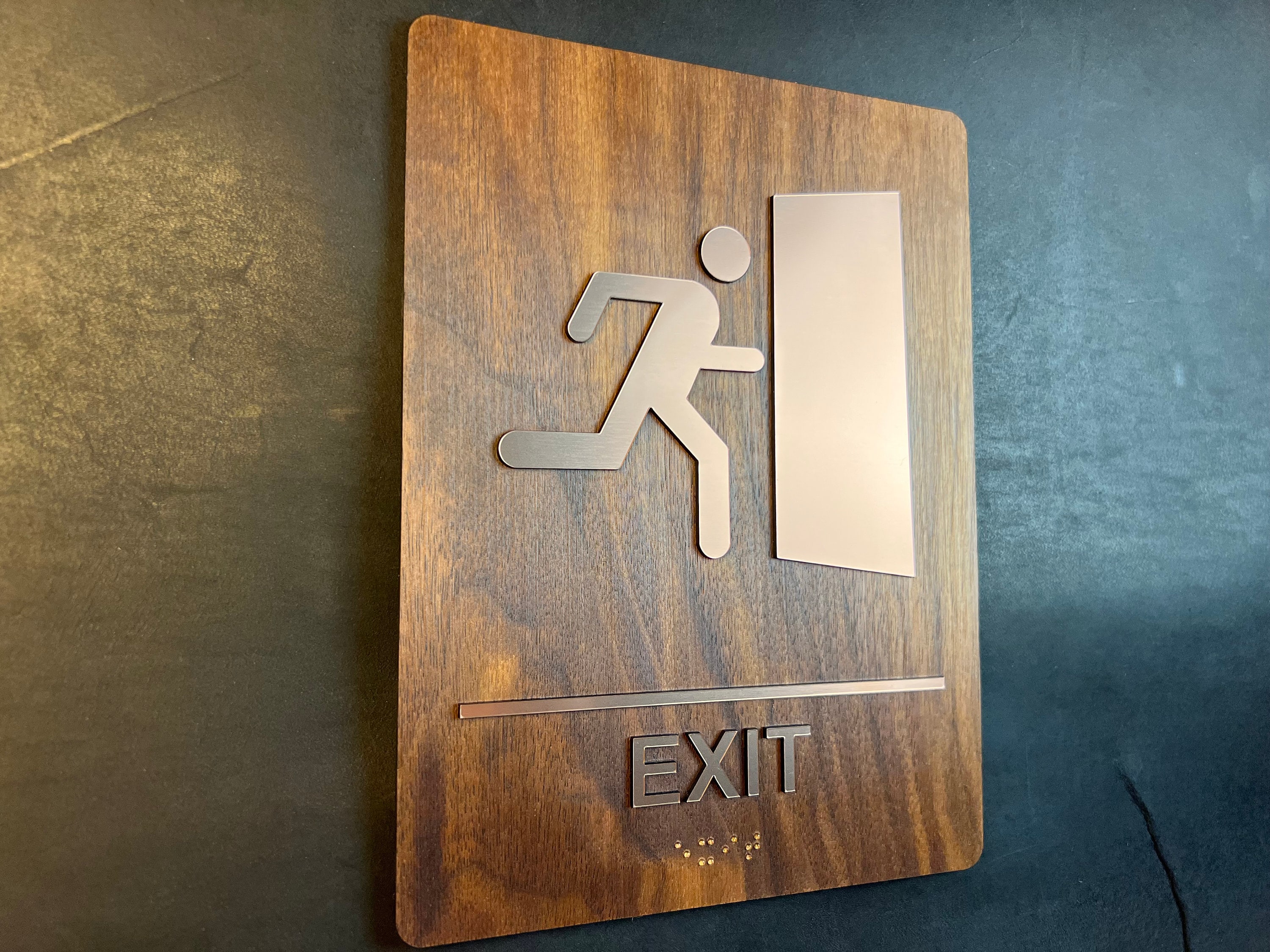 ADA Compliant Sleek Wooden Exit Sign With Raised Letters and Braille 6 ...