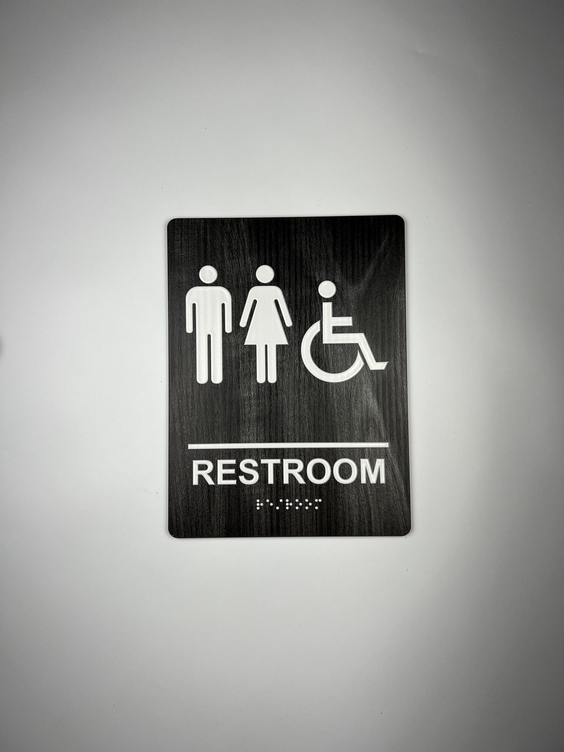 ADA Compliant Bathroom Sign With Braille - Acrylic With Charred Wood ...