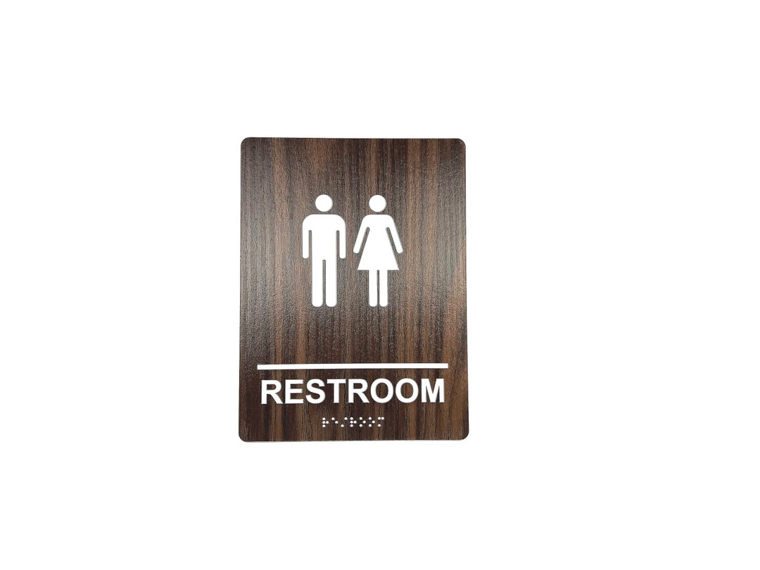 ADA Compliant Bathroom Sign With Braille - Acrylic With Teak Wood Grain ...