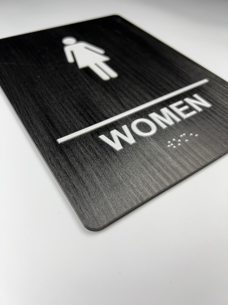ADA Compliant Bathroom Sign With Braille - Acrylic With Charred Wood ...