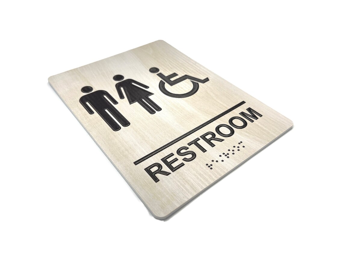 ADA Compliant Bathroom Sign With Braille - Acrylic With Whitewash Wood ...