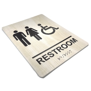 ADA Compliant Bathroom Sign With Braille - Acrylic With Whitewash Wood ...