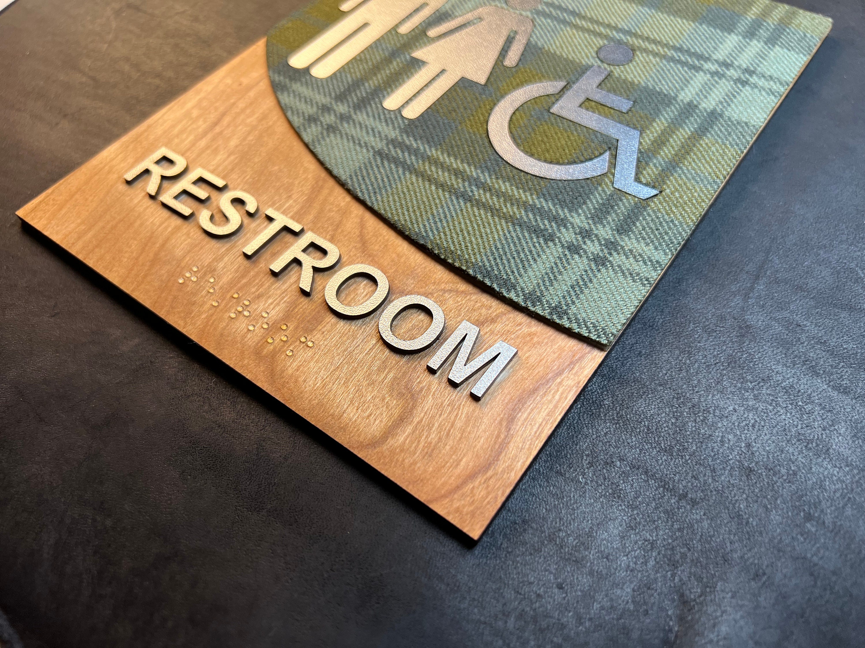 ADA Compliant Rustic Cherry Wood and Textured Silver Bathroom Sign With ...