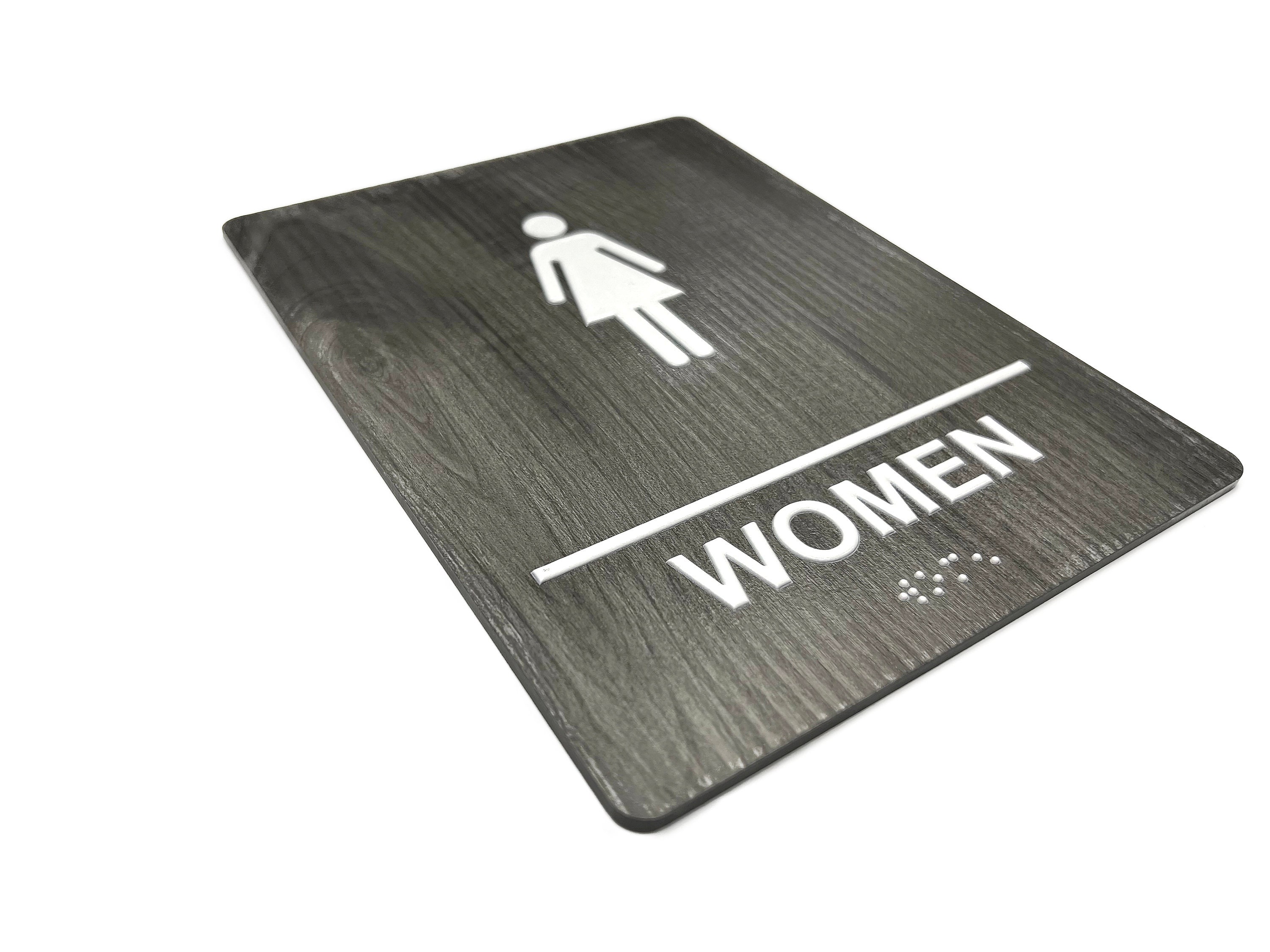 ADA Compliant Bathroom Sign With Braille - Acrylic With Barn Wood Grain ...