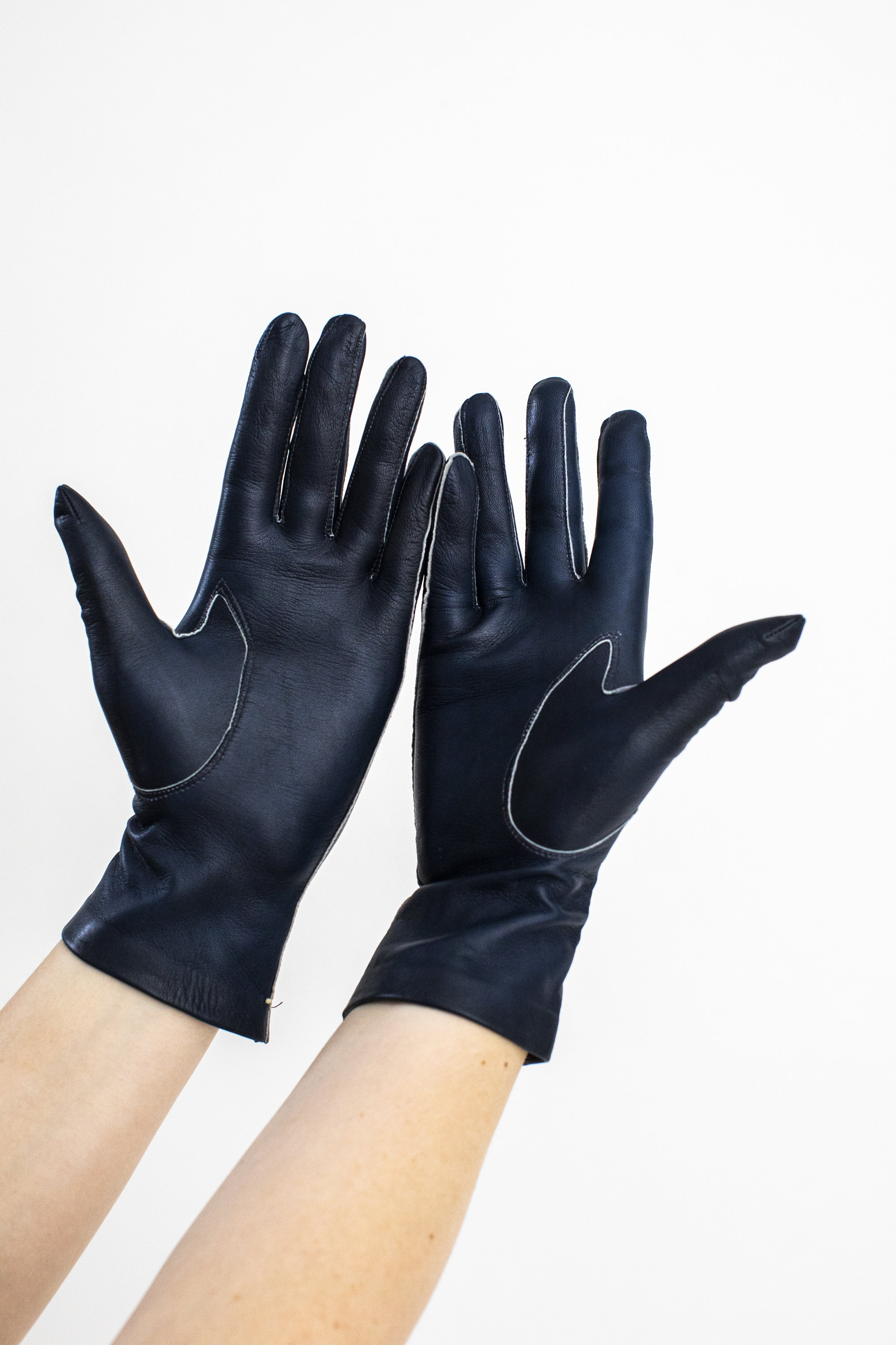 Vintage Fine Blue Leather Gloves Classic Vintage Gloves Soft Genuine ...
