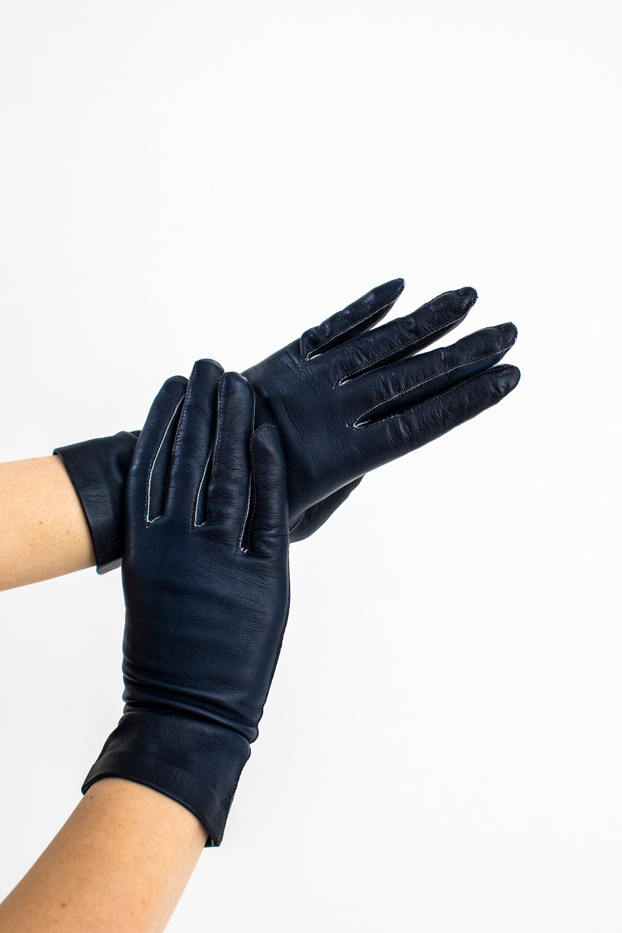 Vintage Fine Blue Leather Gloves Classic Vintage Gloves Soft Genuine ...