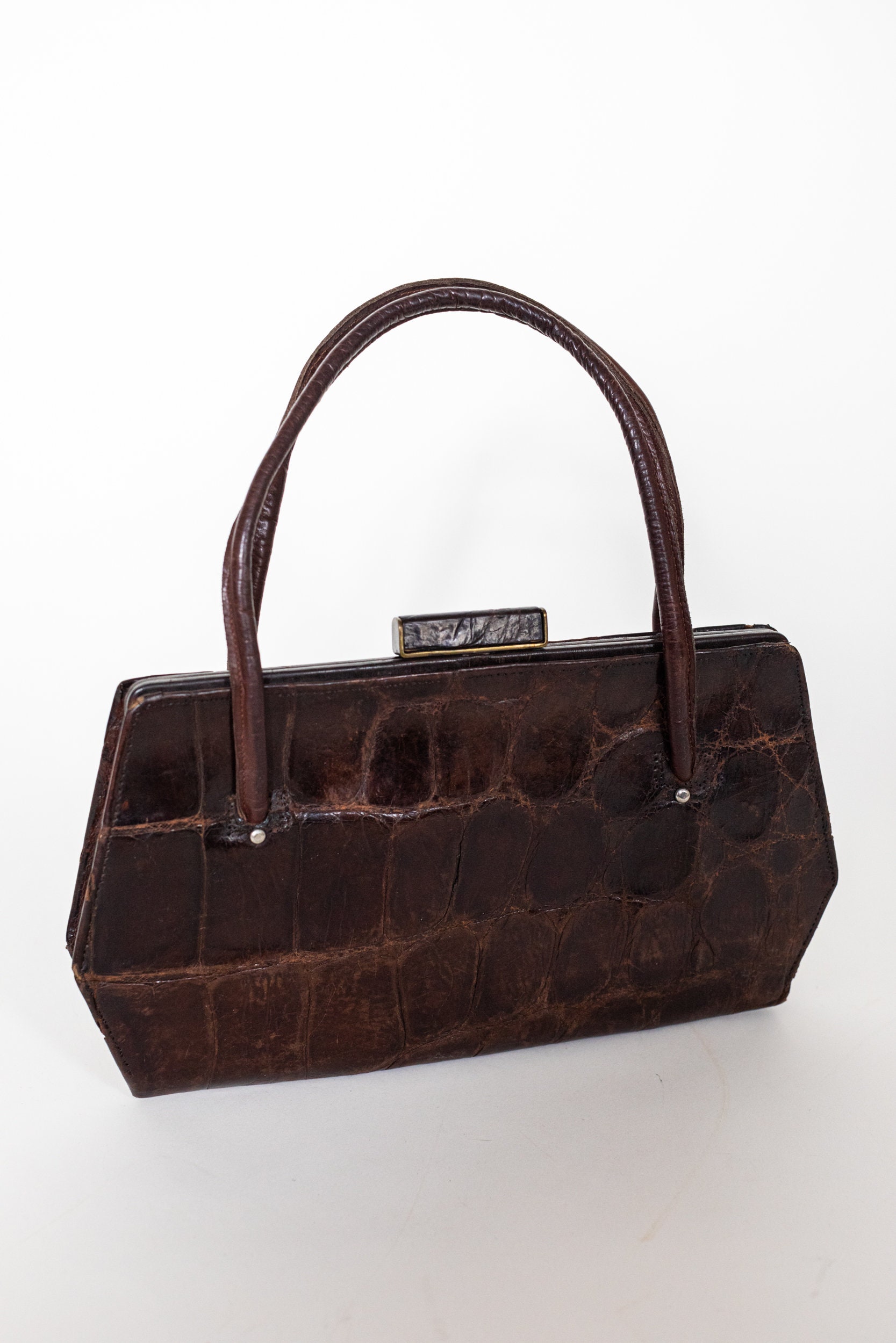Art Deco RARE 1920-1930 Handbag Original Antique Genuine Brown Leather ...