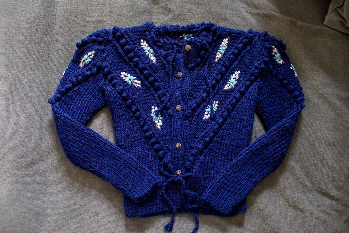 Vintage Hand Knit Wool Cardigan: Embroidered Austrian Style - Etsy