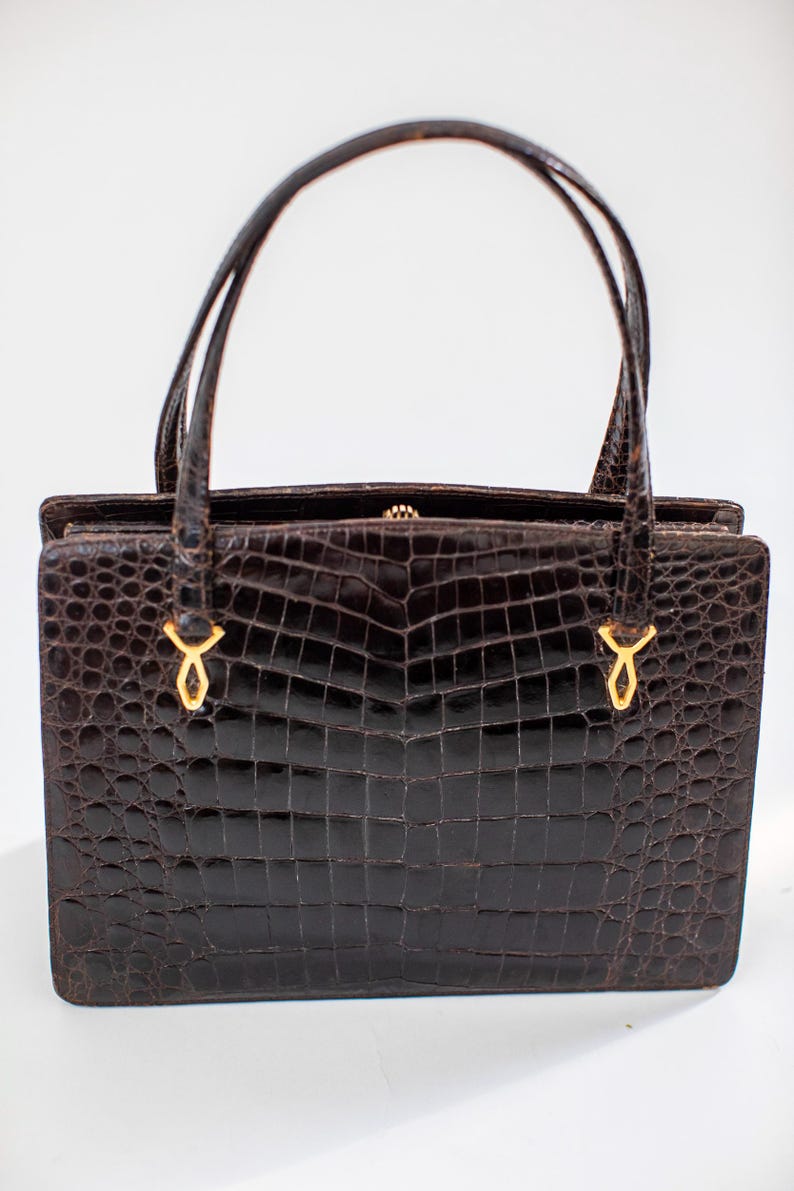 Original 1960 Vintage Brown Handbag 60's Top Handle Genuine Leather ...