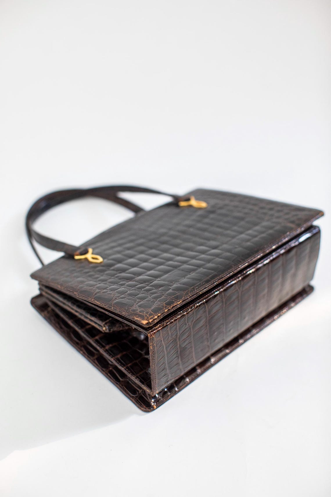 Original 1960 Vintage Brown Handbag 60's Top Handle Genuine Leather ...