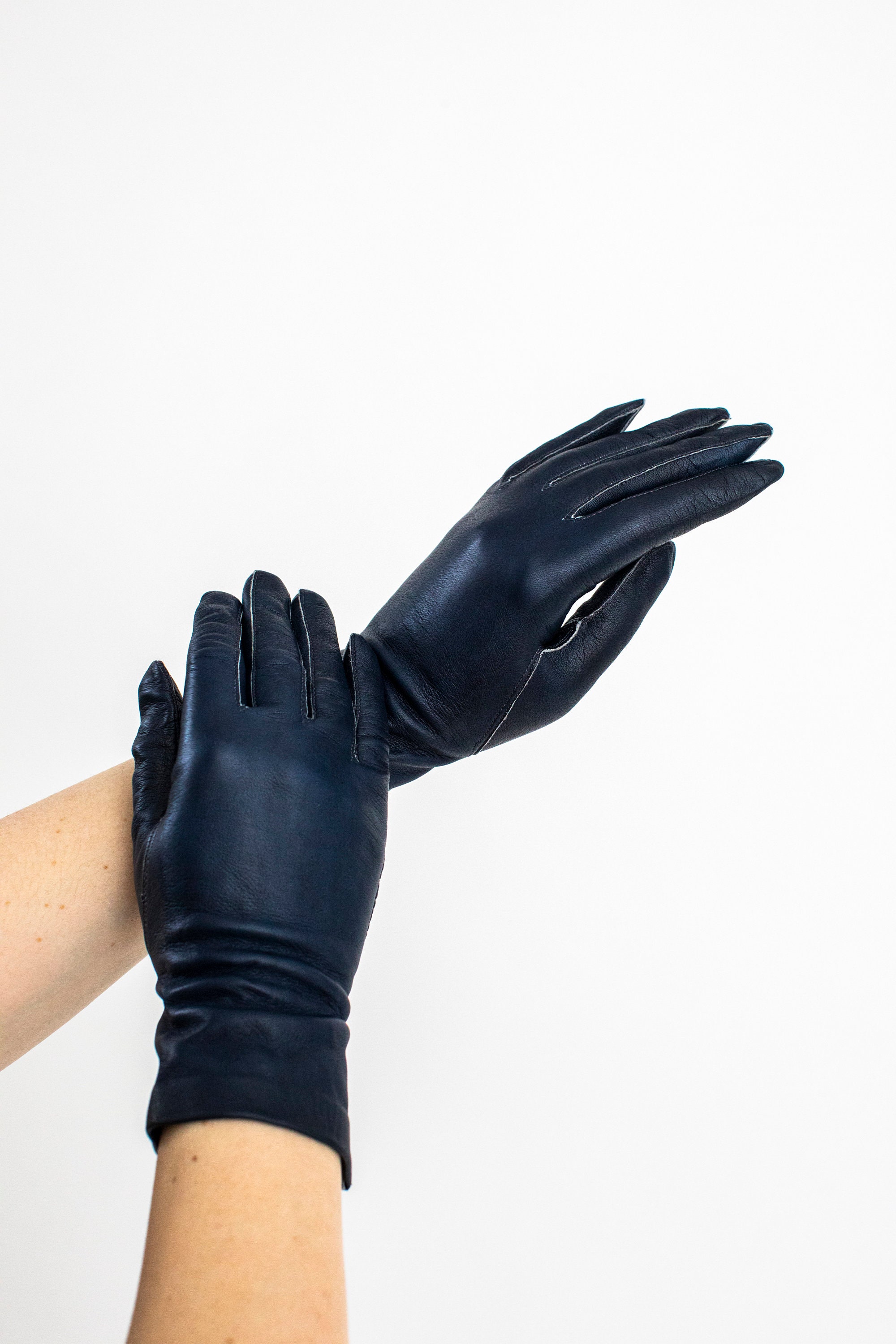 Vintage Fine Blue Leather Gloves Classic Vintage Gloves Soft Genuine ...