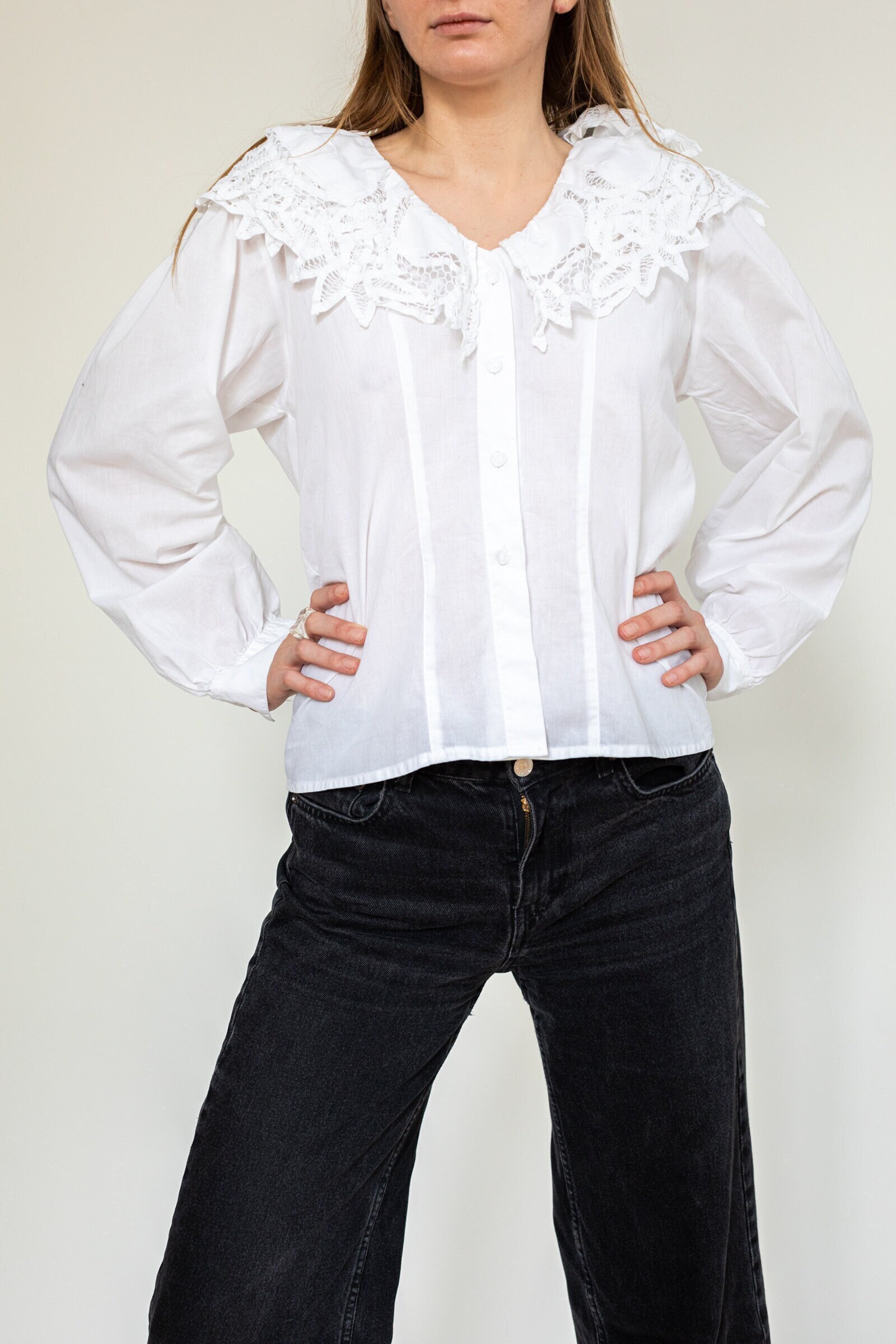 1980s Vintage White Cotton Lace Blouse Size S-M Austrian - Etsy