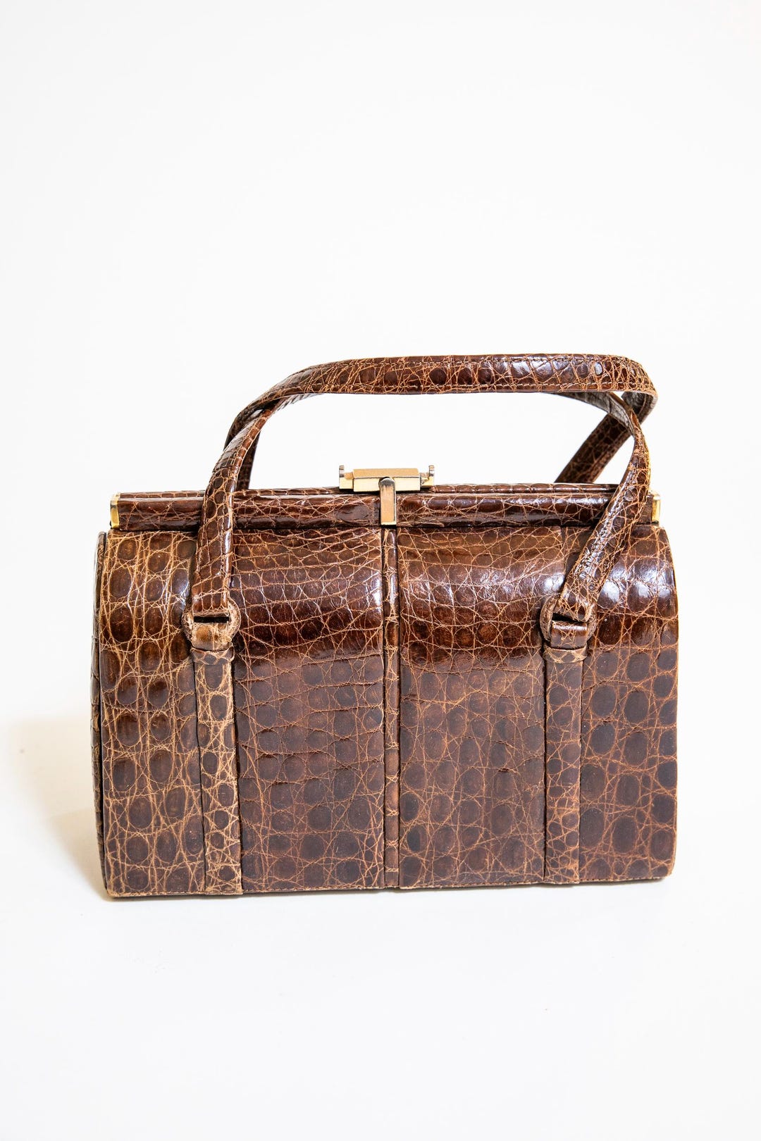 Vintage Exotic Leather Handbag: 60's Brown Top Handle Purse - Etsy