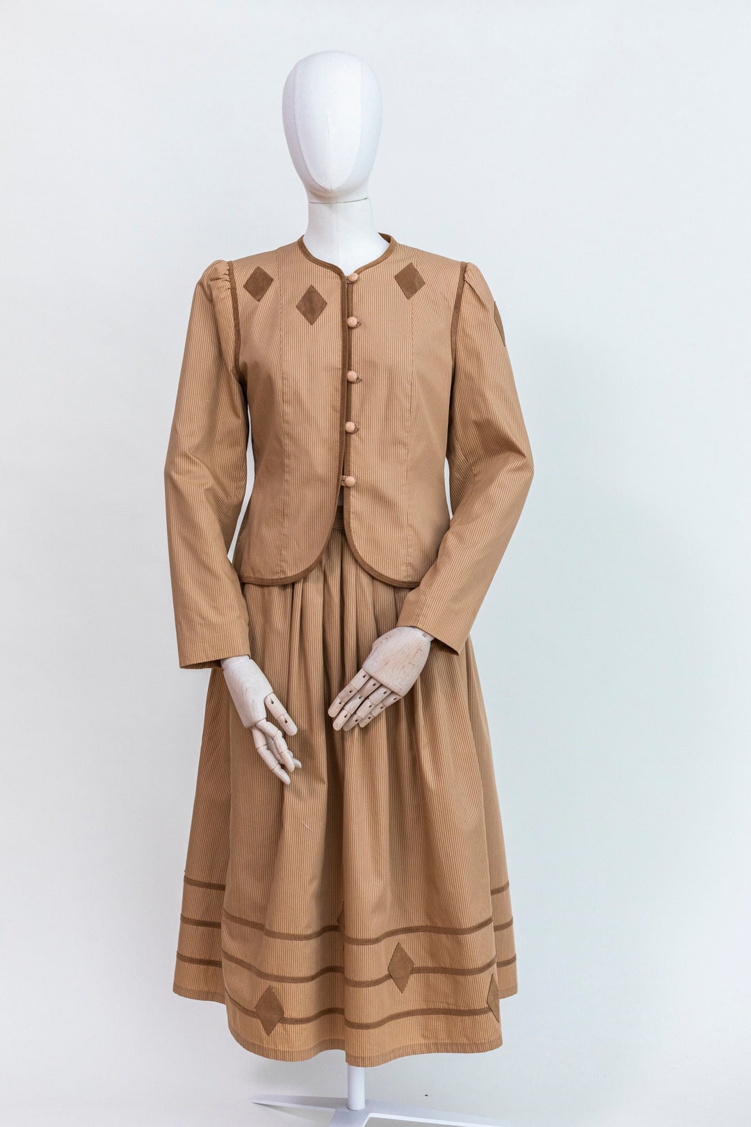 Vintage Beige Cotton Skirt Suit: 90s Austrian Tracht Set - Etsy