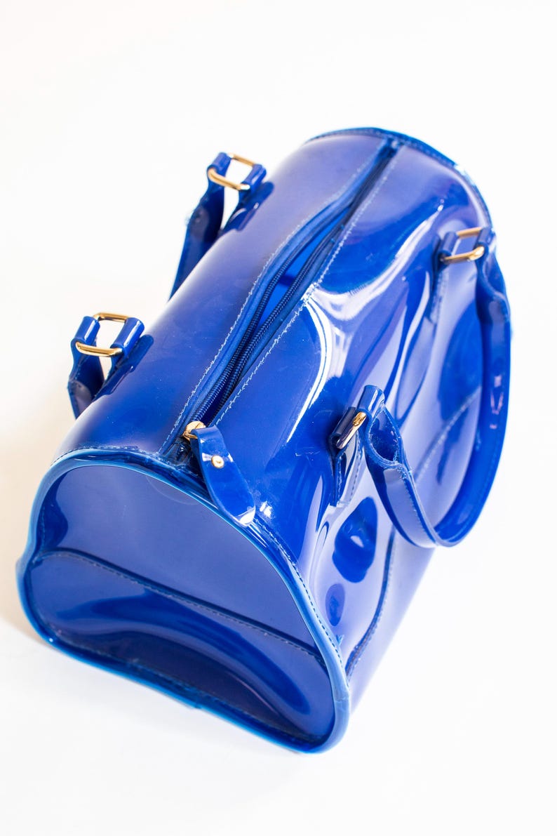 Vintage Blue Rubber Handbag: 90s Retro Vinyl Purse - Etsy