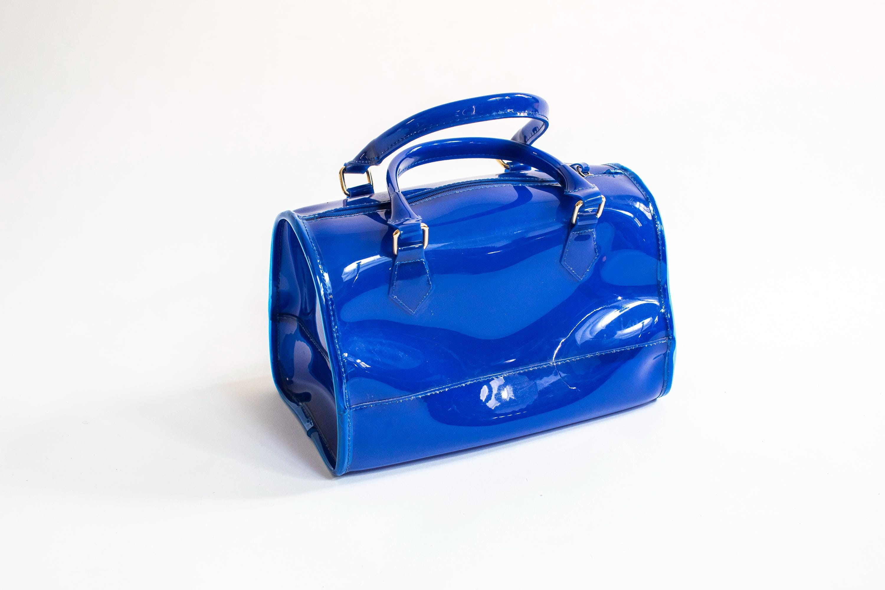 Vintage Blue Rubber Handbag: 90s Retro Vinyl Purse - Etsy