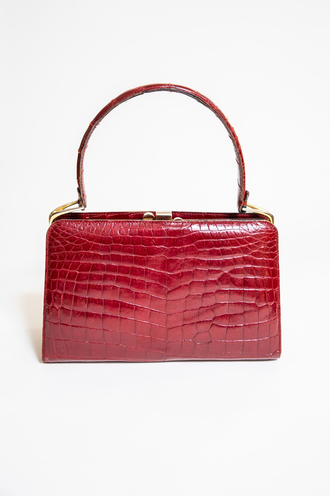Vintage Exotic Leather Handbag | 70s Red Top Handle Bag - Etsy