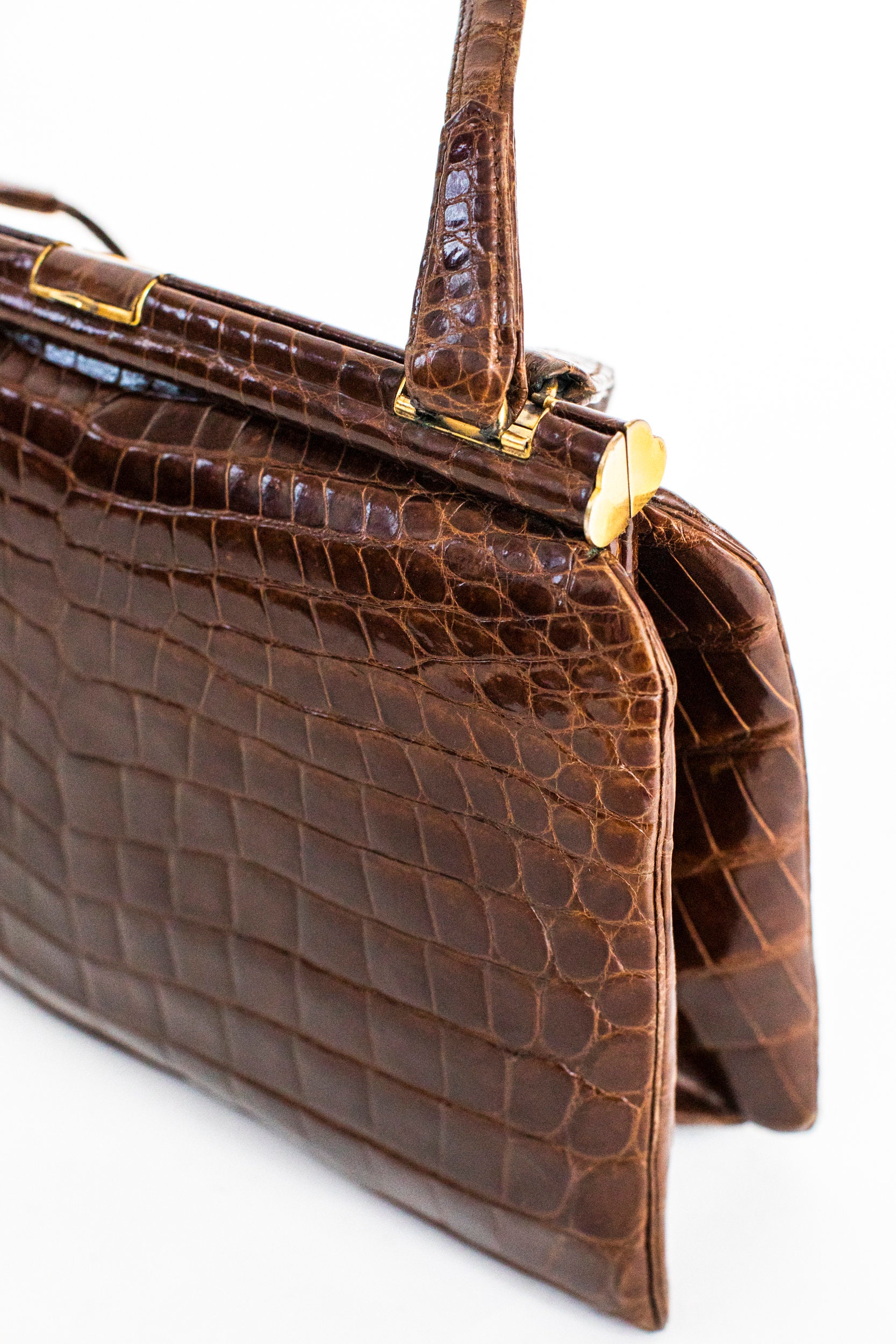 1970 Vintage Exotic Leather Handbag Large Brown 70's Top Handle Bag ...