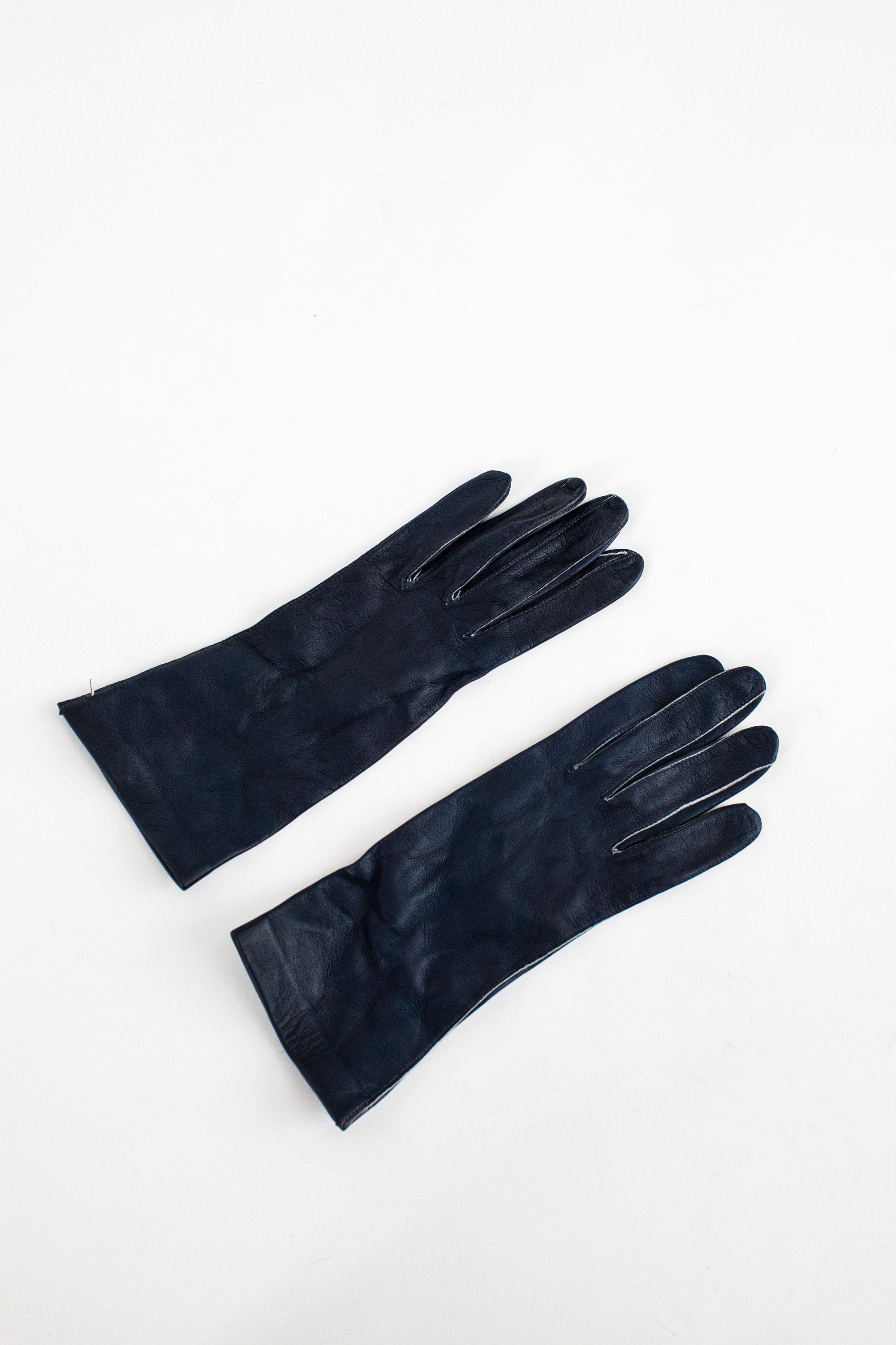 Vintage Fine Blue Leather Gloves Classic Vintage Gloves Soft Genuine ...