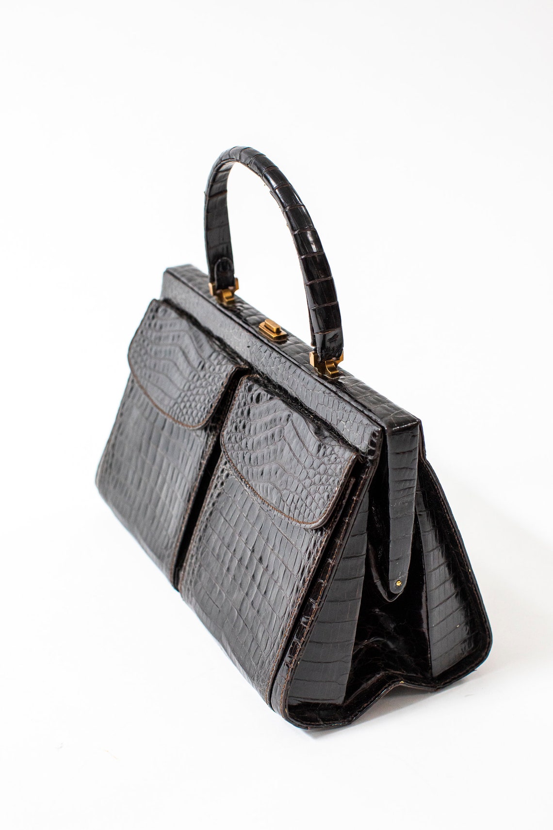 Large Genuine Leather Vintage Bag 1970 Vintage Handbag Brown 70's Top ...