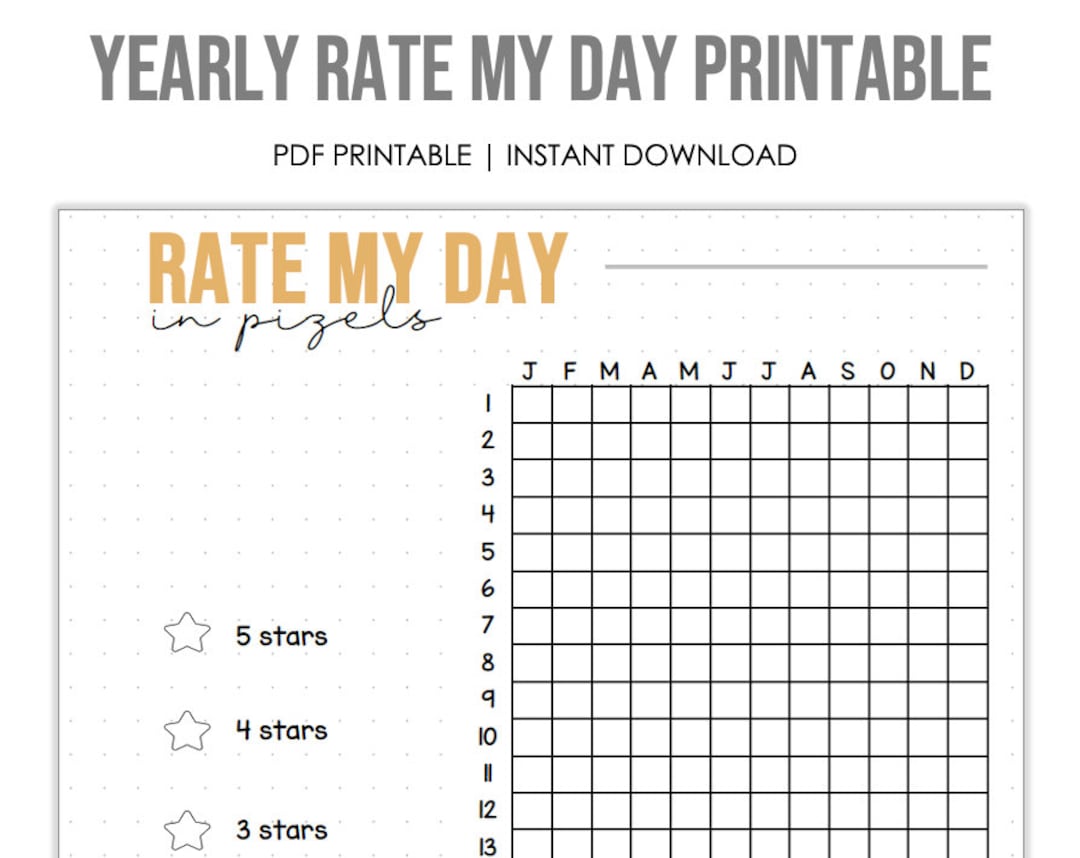 Digital Download Yearly Rate My Day Tracker, Bullet Journal Insert ...