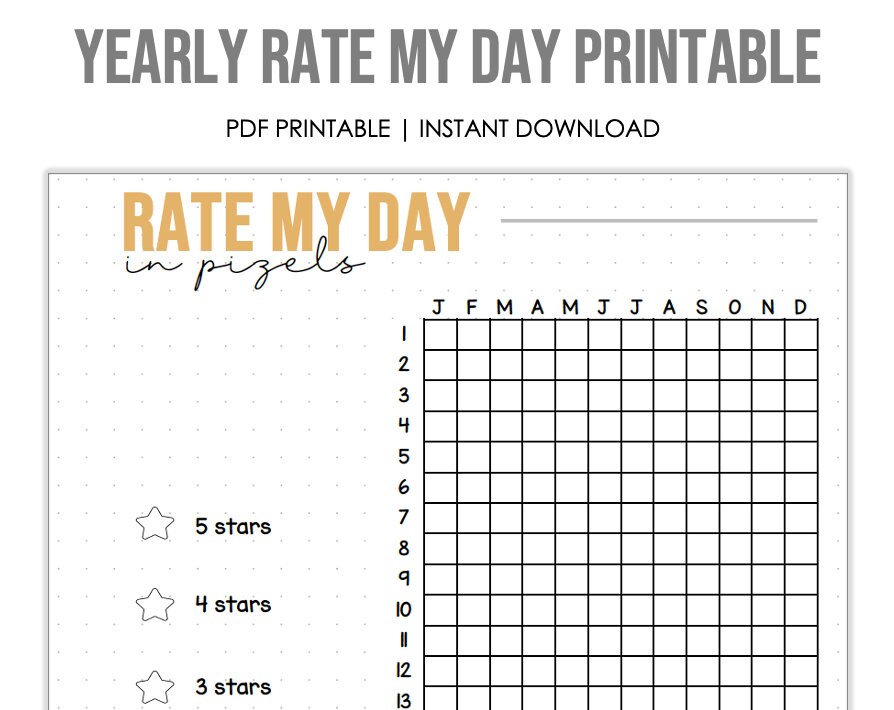 Digital Download Yearly Rate My Day Tracker, Bullet Journal Insert ...