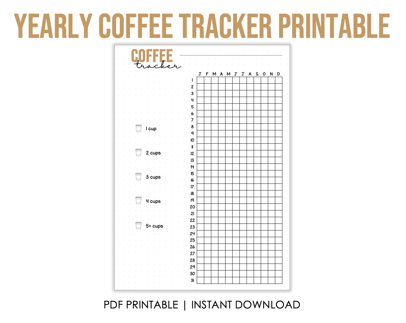 Digital Download Yearly Coffee Tracker, Bullet Journal Insert, Coffee ...