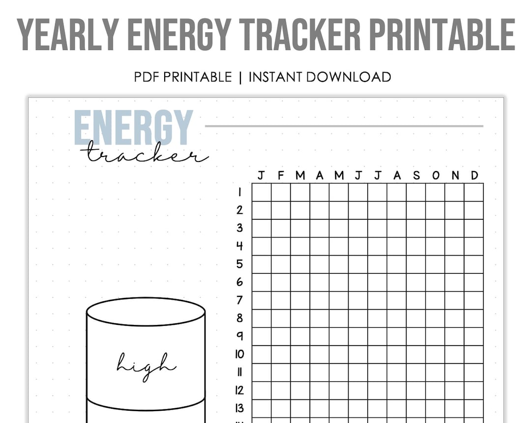 Digital Download Yearly Energy Tracker, BUJO Insert, Bullet Journal ...