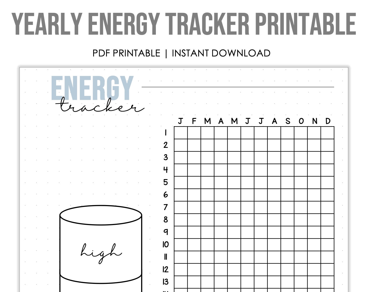 Digital Download Yearly Energy Tracker, BUJO Insert, Bullet Journal ...