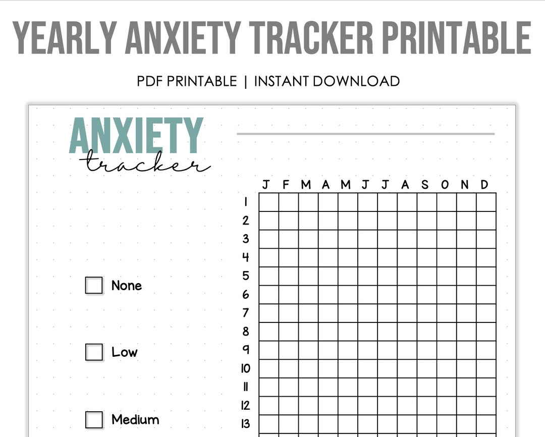 Digital Download Yearly Anxiety Tracker, BUJO Insert, Bullet Journal ...