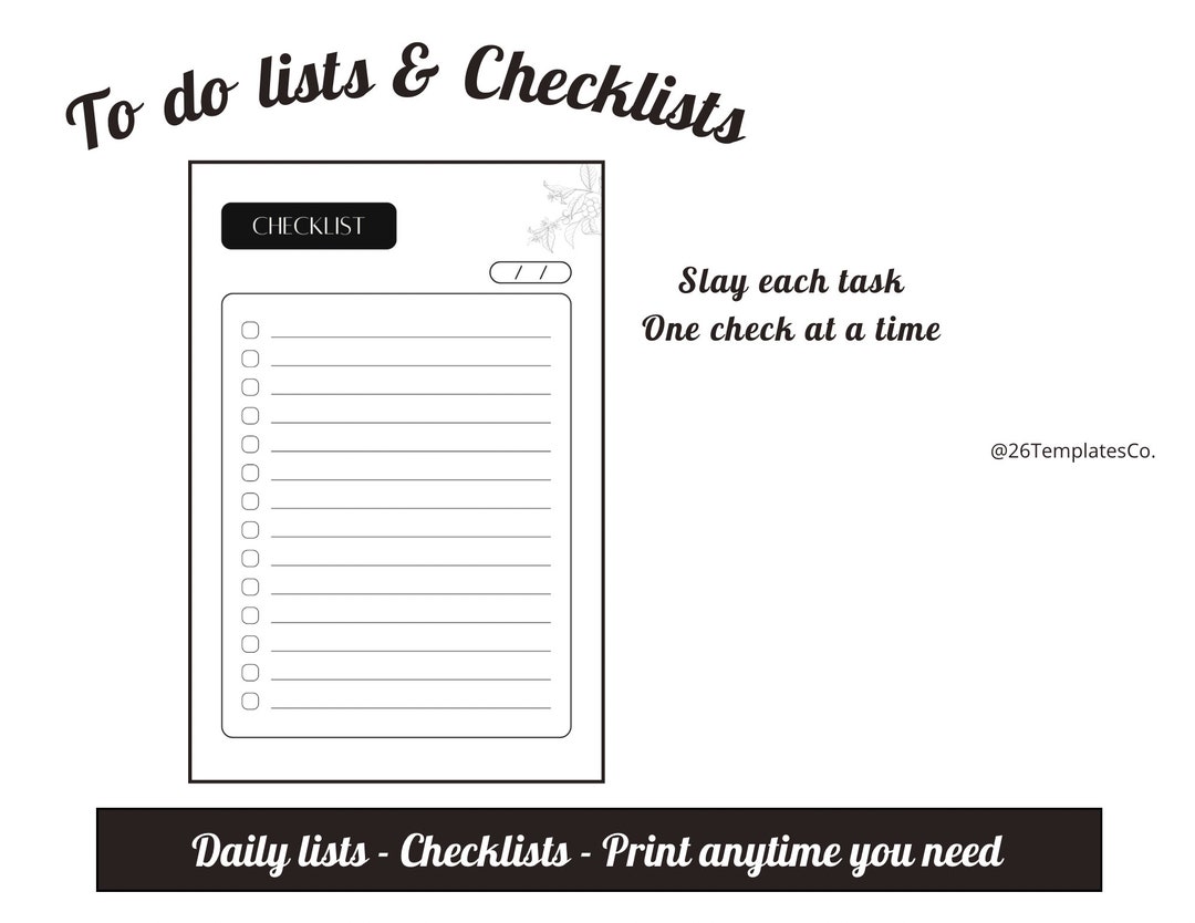 Printable Checklists: Daily, Travel, Self-care Lists (PDF Download) - Etsy