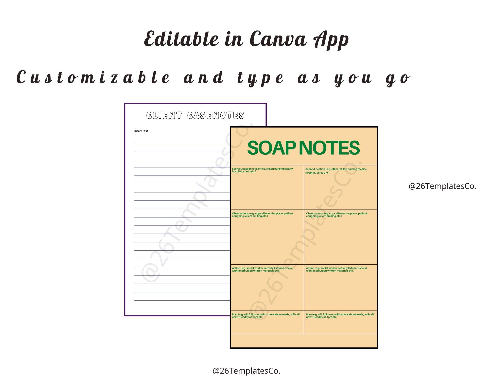 Editable Case Note Templates: Therapist & Progress Notes (canva PDF) - Etsy