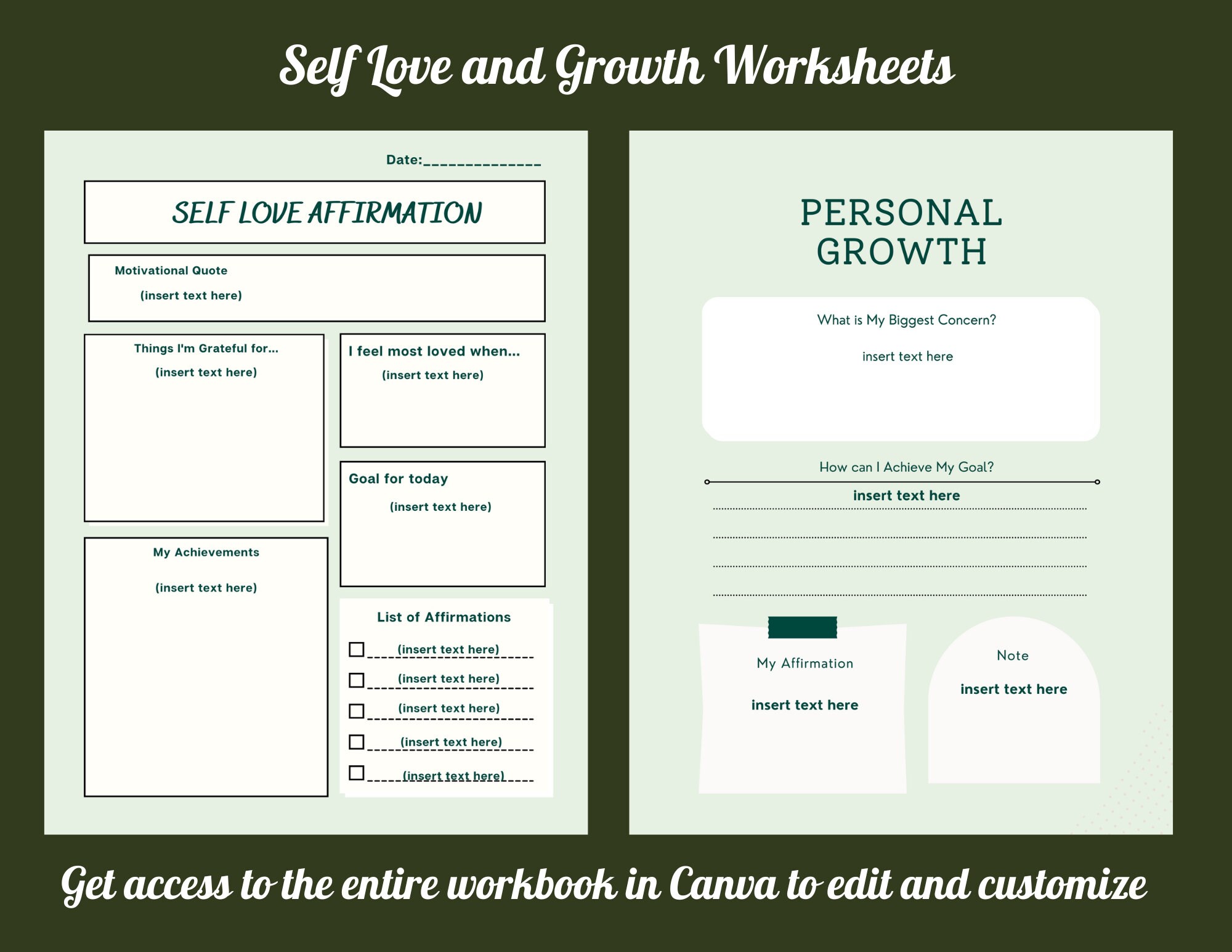 My Affirmations Worksheets to Manifest the Life of My Dreams - Etsy