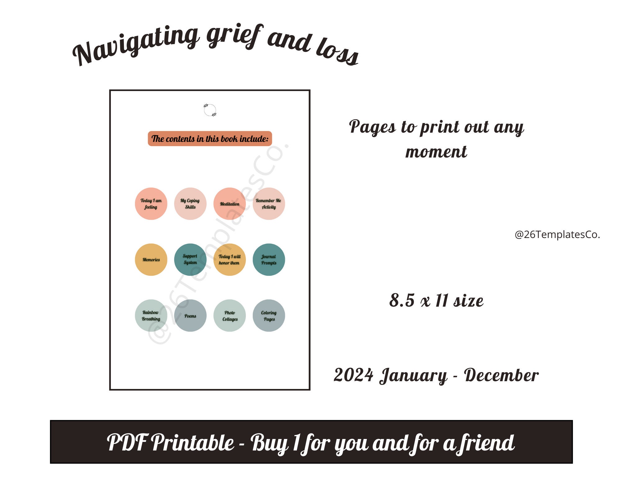 Grief Loss Coping Strategies Printable Workbook Digital Download