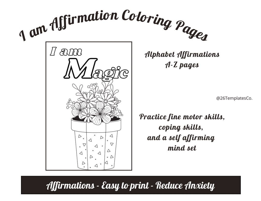 Affirmation Alphabet Coloring Pages: Coping Skills for Anxiety (PDF) - Etsy