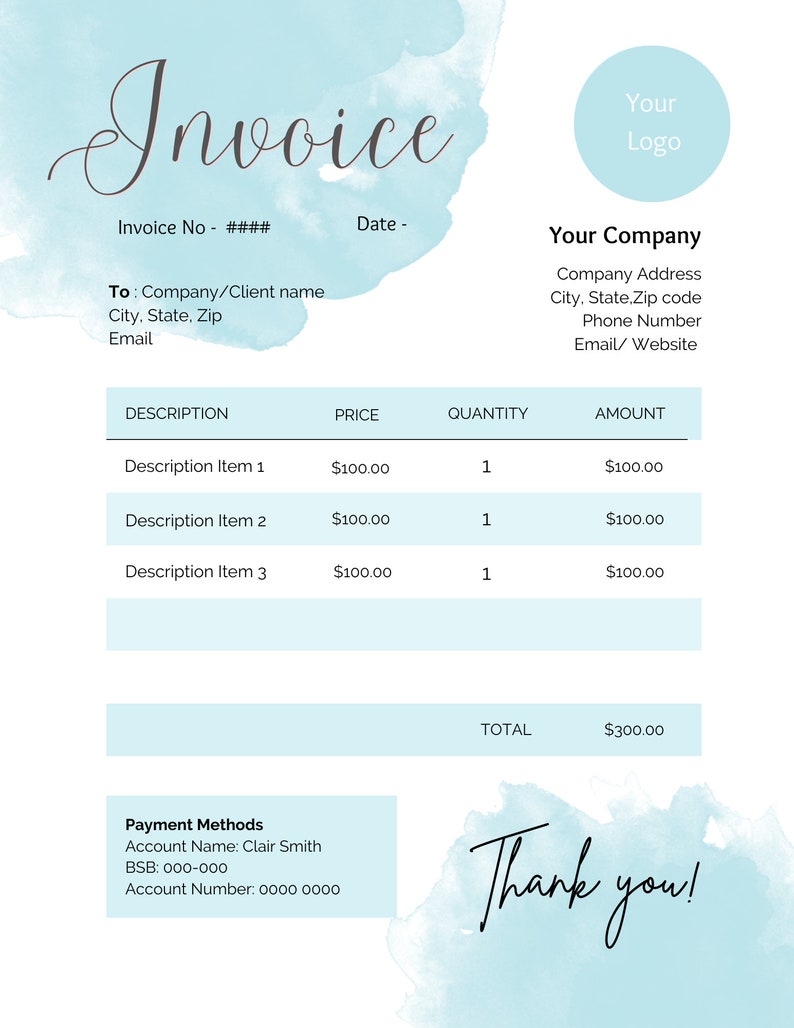 Invoice Editable Template Printable Order Form Invoice - Etsy