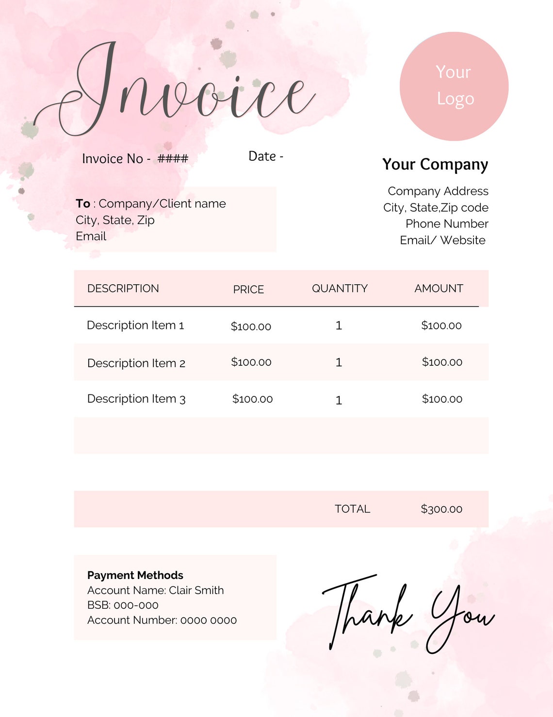 Invoice Editable Template Printable Order Form Invoice - Etsy