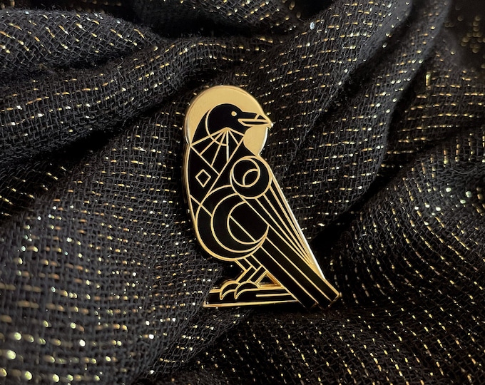 Raven Enamel Pin • Bird Pin • Art Deco Pin • Goth Pin • Avian Pin ...