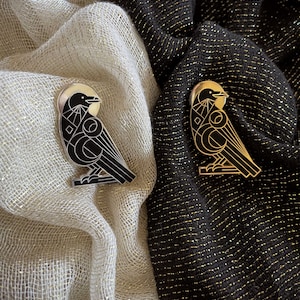 Raven Enamel Pin Bird Pin Art Deco Pin Goth Pin Avian Pin Black Pin ...
