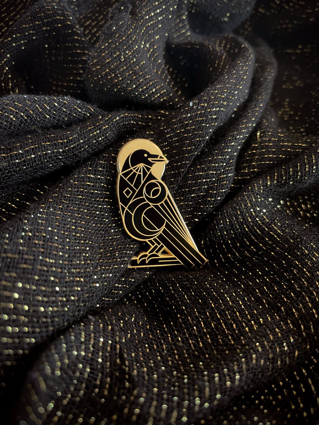 Raven Enamel Pin Bird Pin Art Deco Pin Goth Pin Avian Pin Black Pin ...