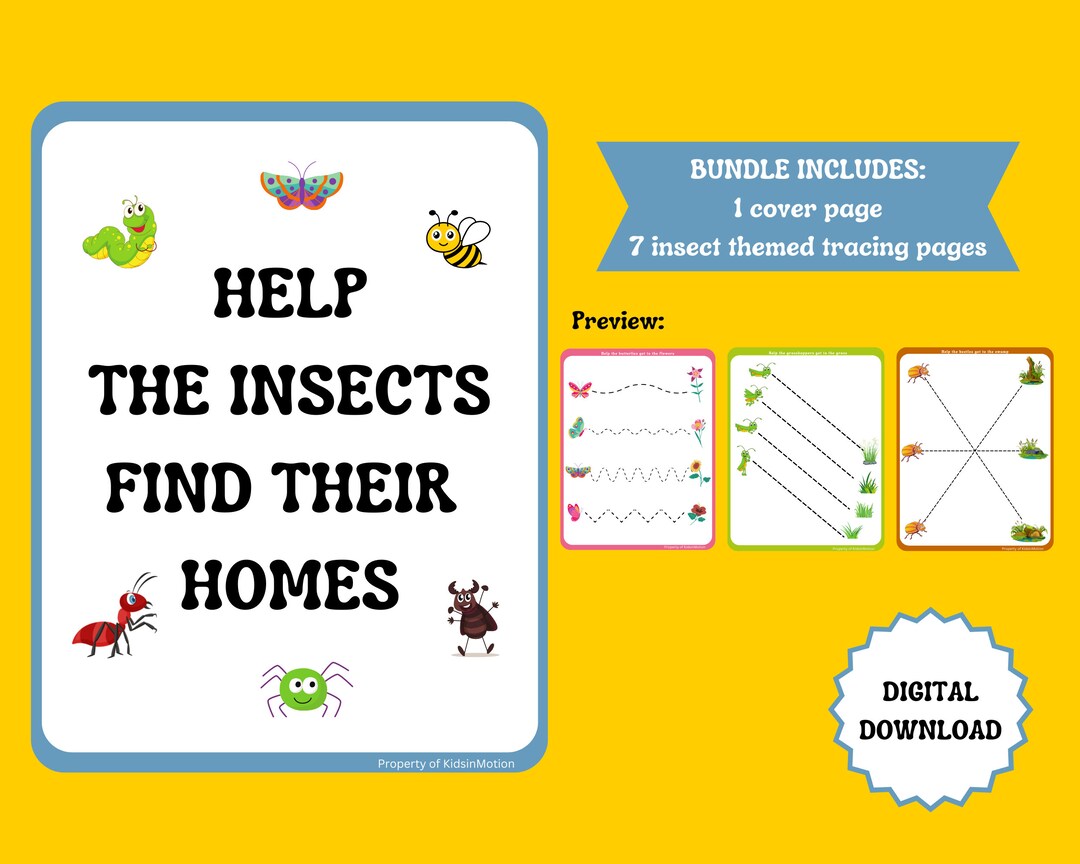 Tracing Worksheets Pre-handwriting Line Tracing Insects Theme - Etsy