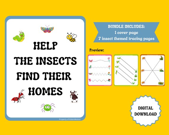 Tracing Worksheets Pre-handwriting Line Tracing Insects - Etsy