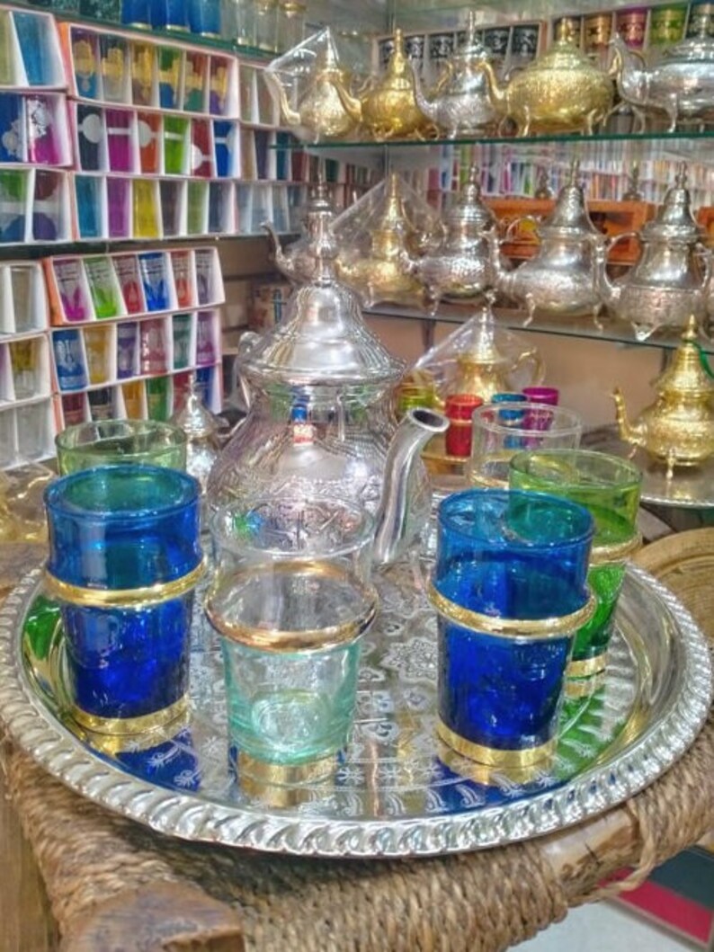 Handmade Moroccan Silver Tea Set Handmade Teapottea Tray NEW - Etsy