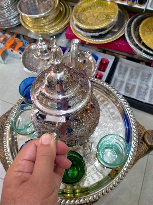 Handmade Moroccan Silver Tea Set Handmade Teapottea Tray NEW - Etsy