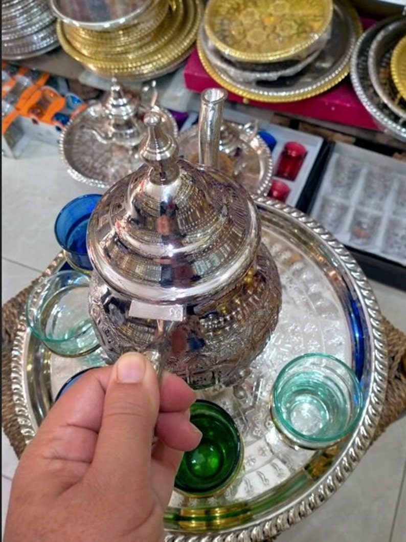 Handmade Moroccan Silver Tea Set Handmade Teapottea Tray NEW - Etsy